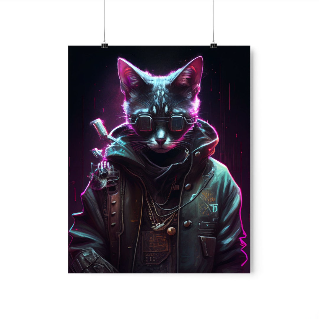 Cyberpunk Cat, Instant Download, Printable, Tron Kitty, Neon, Digital ...