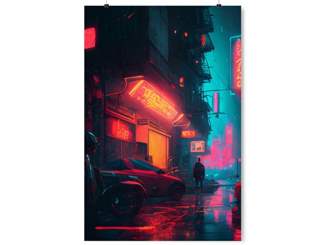 Neon Cyberpunk City Scape, Printable, Instant Download, Futuristic ...