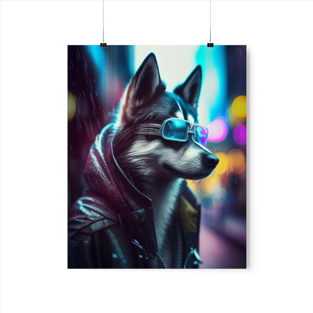Cyberpunk Husky, Tron Style, Instant Download, Printable, Neon Dog ...