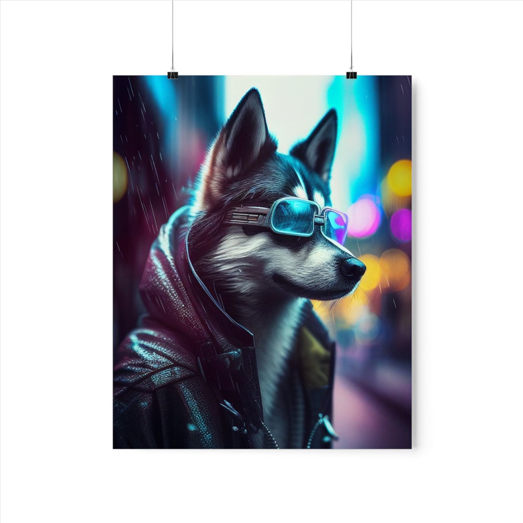 Cyberpunk Husky, Tron Style, Instant Download, Printable, Neon Dog ...