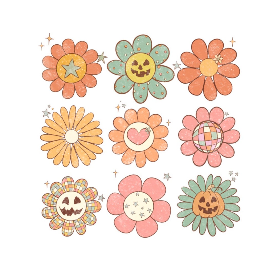 Retro Fall PNG, Groovy Pumpkins Png, Retro Autumn Png, Flowers ...