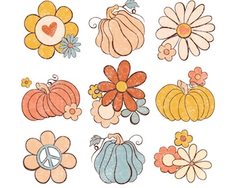 Retro Fall PNG, Groovy Pumpkins Png, Retro Autumn Png, Flowers ...
