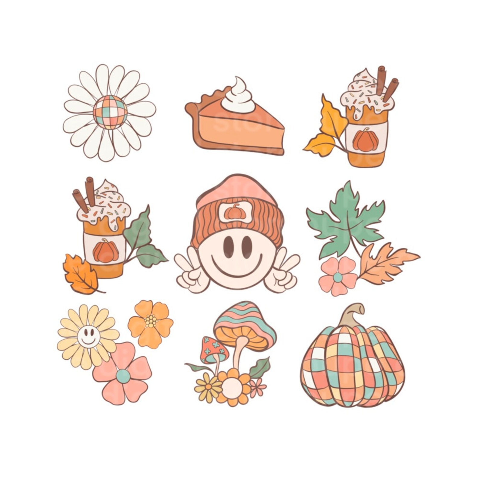 Retro Fall PNG, Pumpkin Patch Png, Groovy Pumpkins Png, Retro Autumn ...