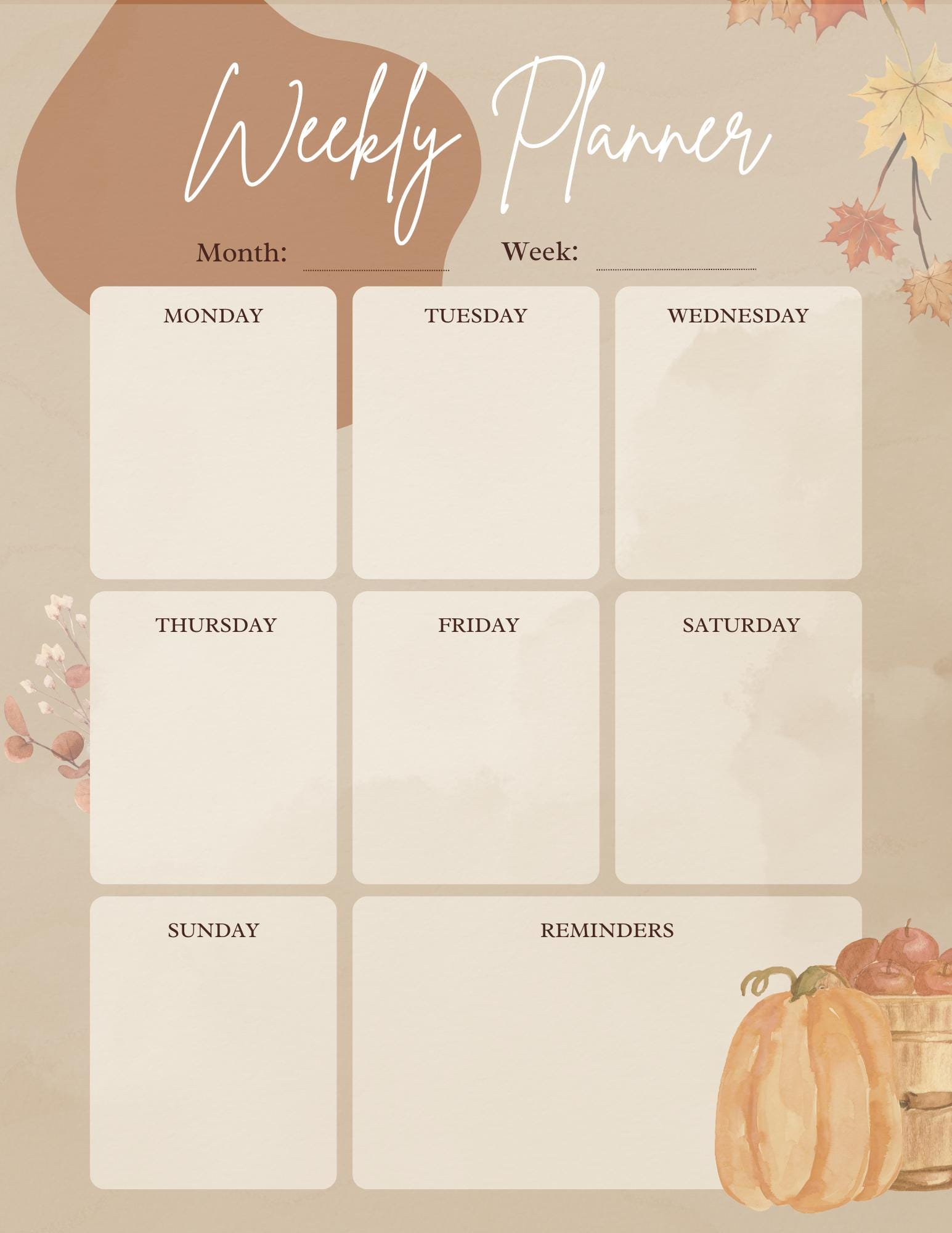 Autumn Fall Printable Weekly and Monthly Planner - Instant Download - Etsy