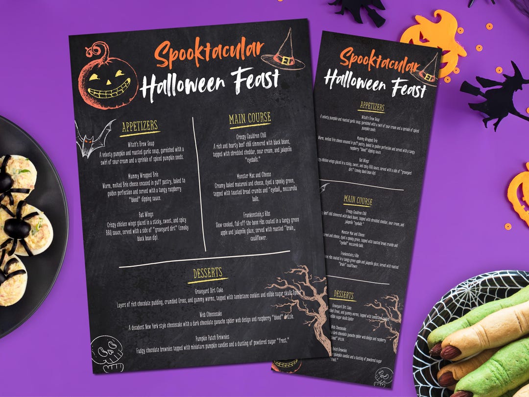 Spooky Feast Printable Halloween Food Menu - Editable on Canva - Etsy