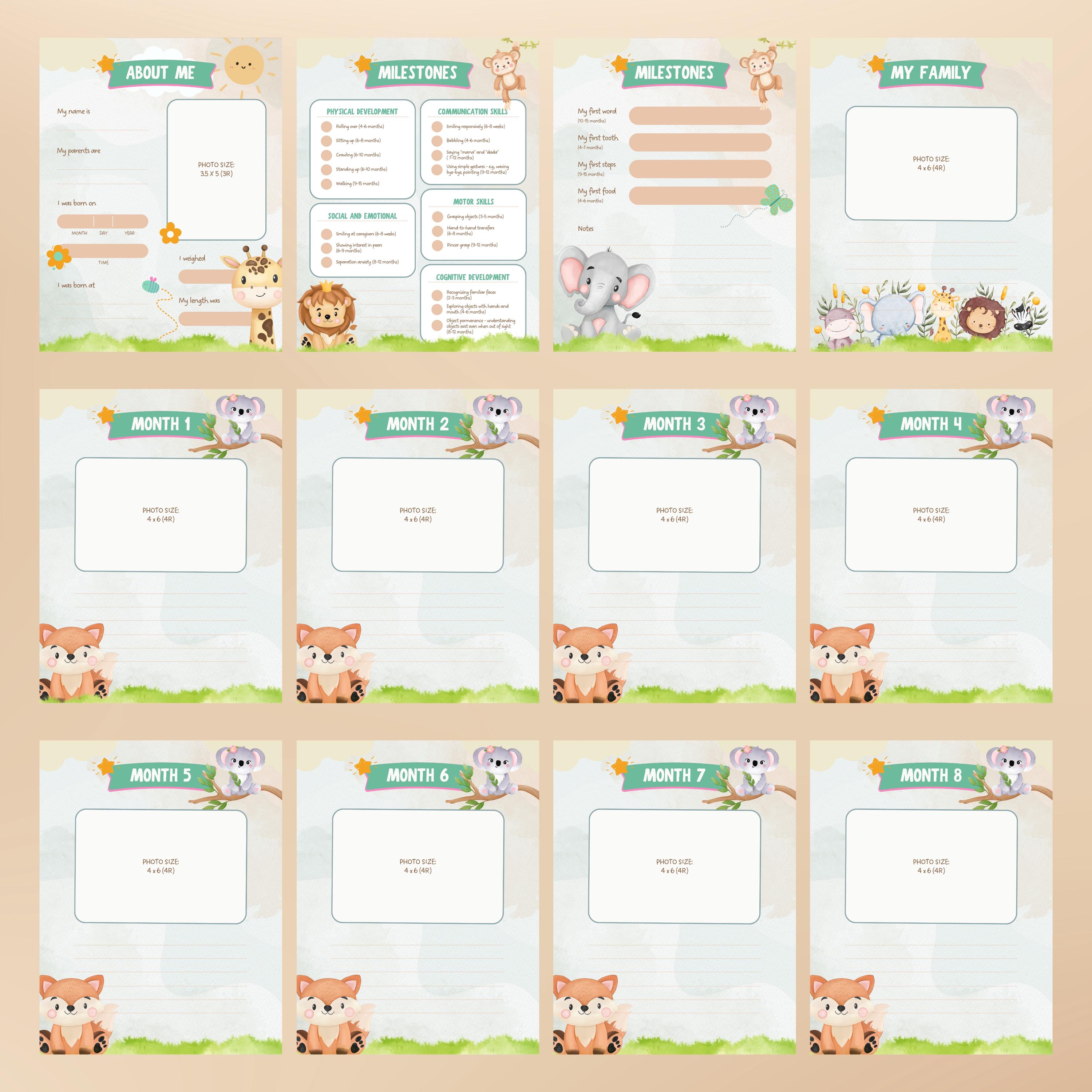 Printable Baby Milestones Tracker, Photo Journal, Letters to Baby ...