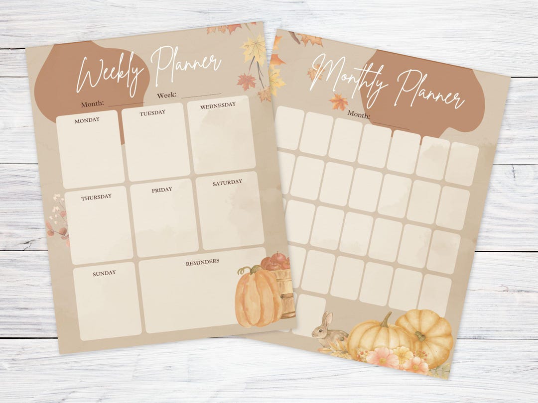 Autumn Fall Printable Weekly and Monthly Planner - Instant Download - Etsy
