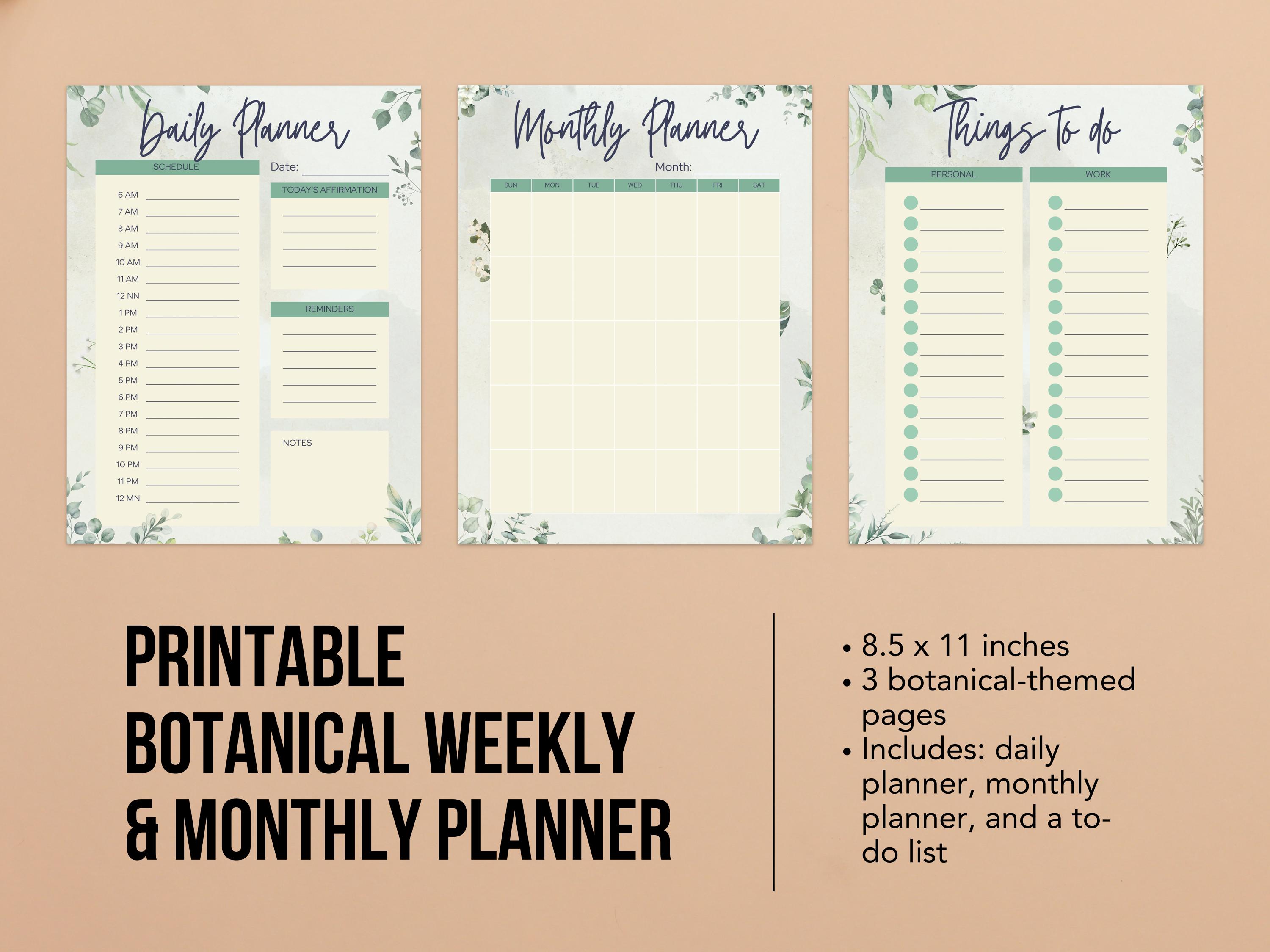 Printable Daily and Monthly Planner Set, To-do List, Minimalist Design ...