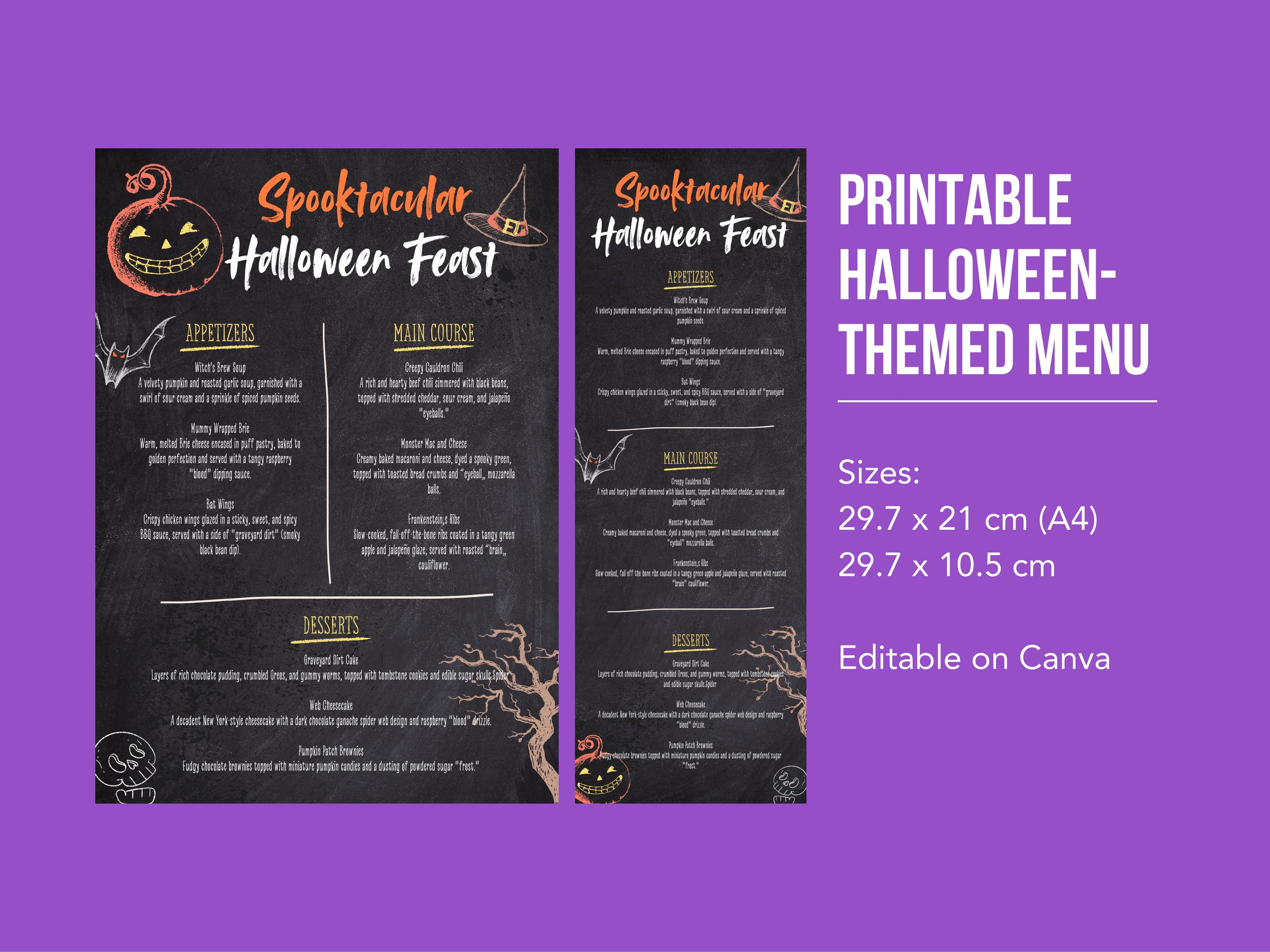 Spooky Feast Printable Halloween Food Menu - Editable on Canva - Etsy