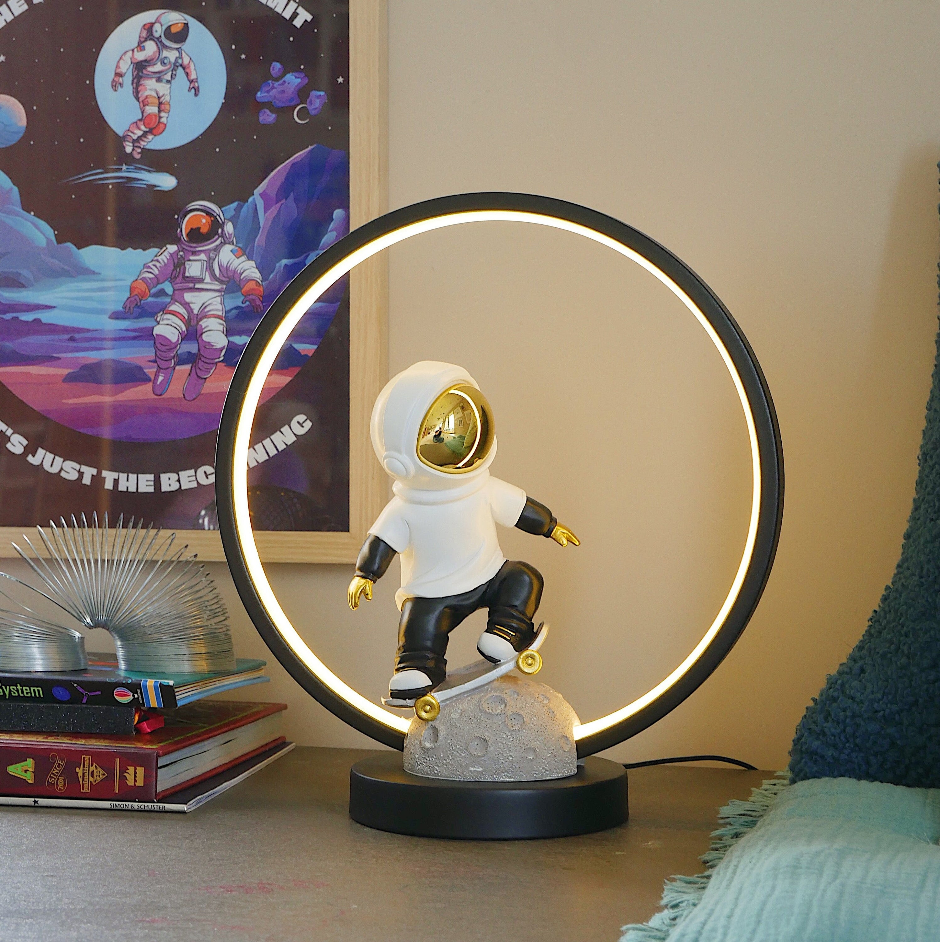 Astro Skate Astronaut Figurine LED Ring Bedside Night Light - Etsy