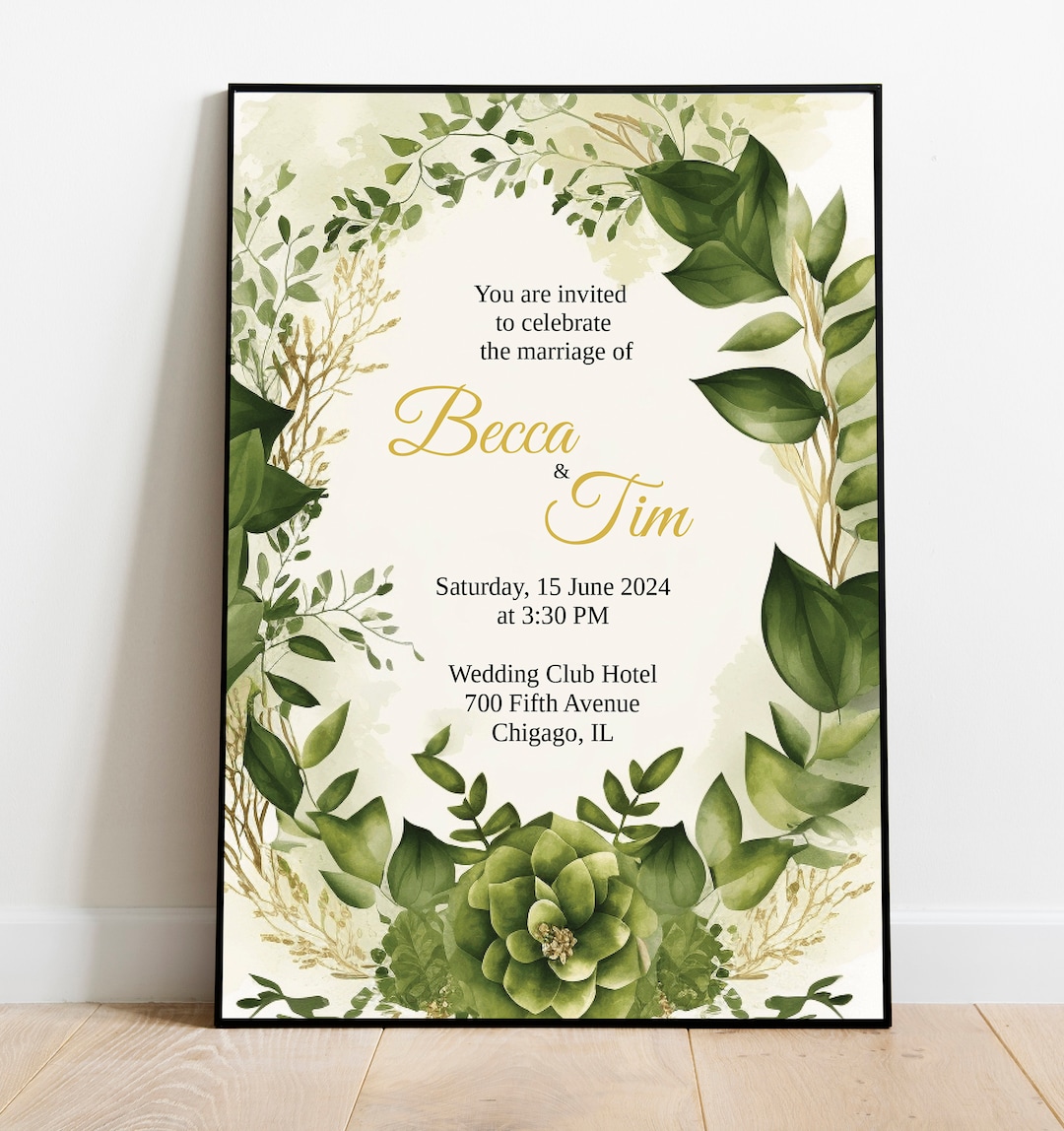 Green Wedding Card,invitation Template,destination Wedding Invitation ...