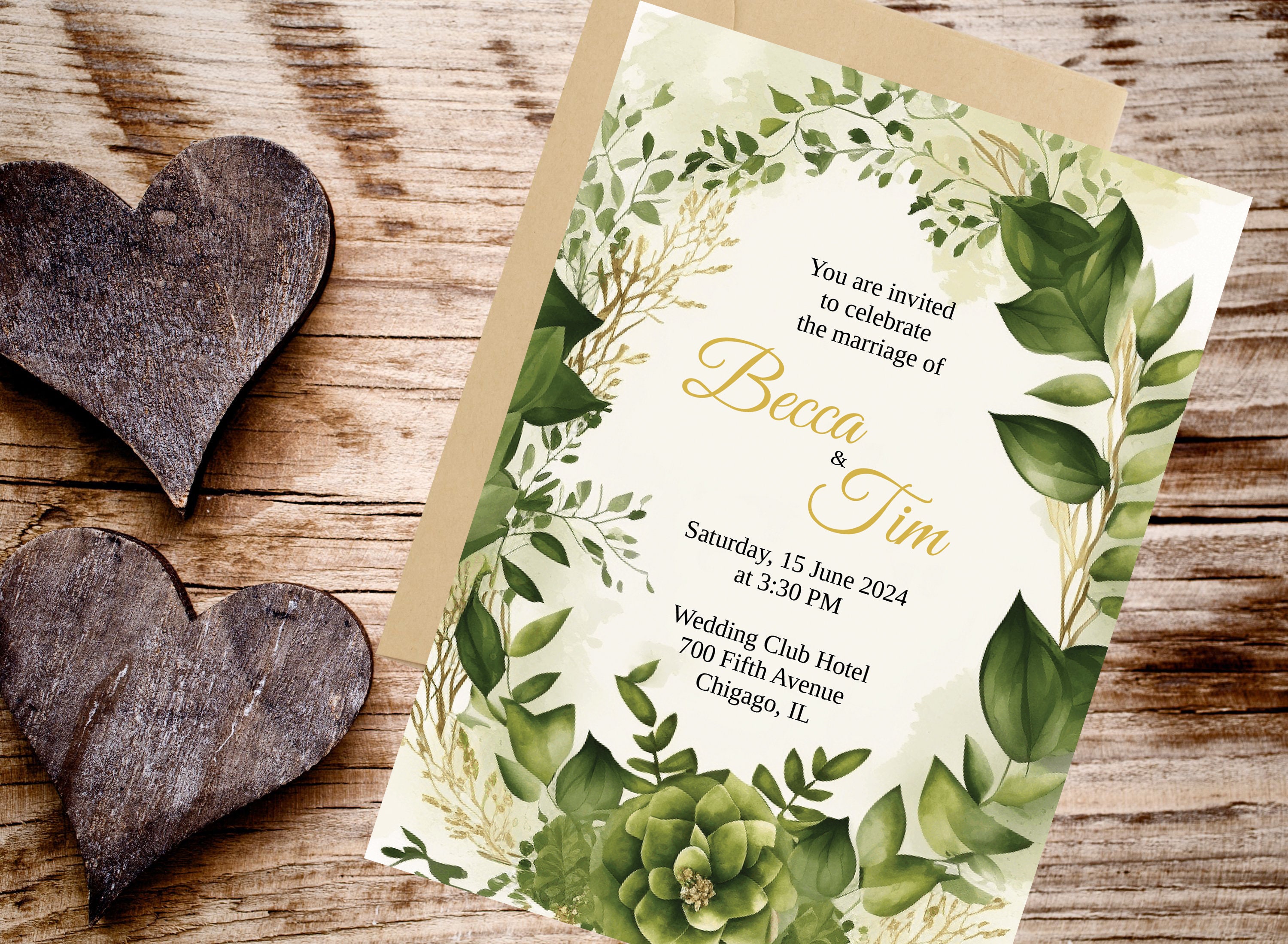 Green Wedding Card,invitation Template,destination Wedding Invitation ...