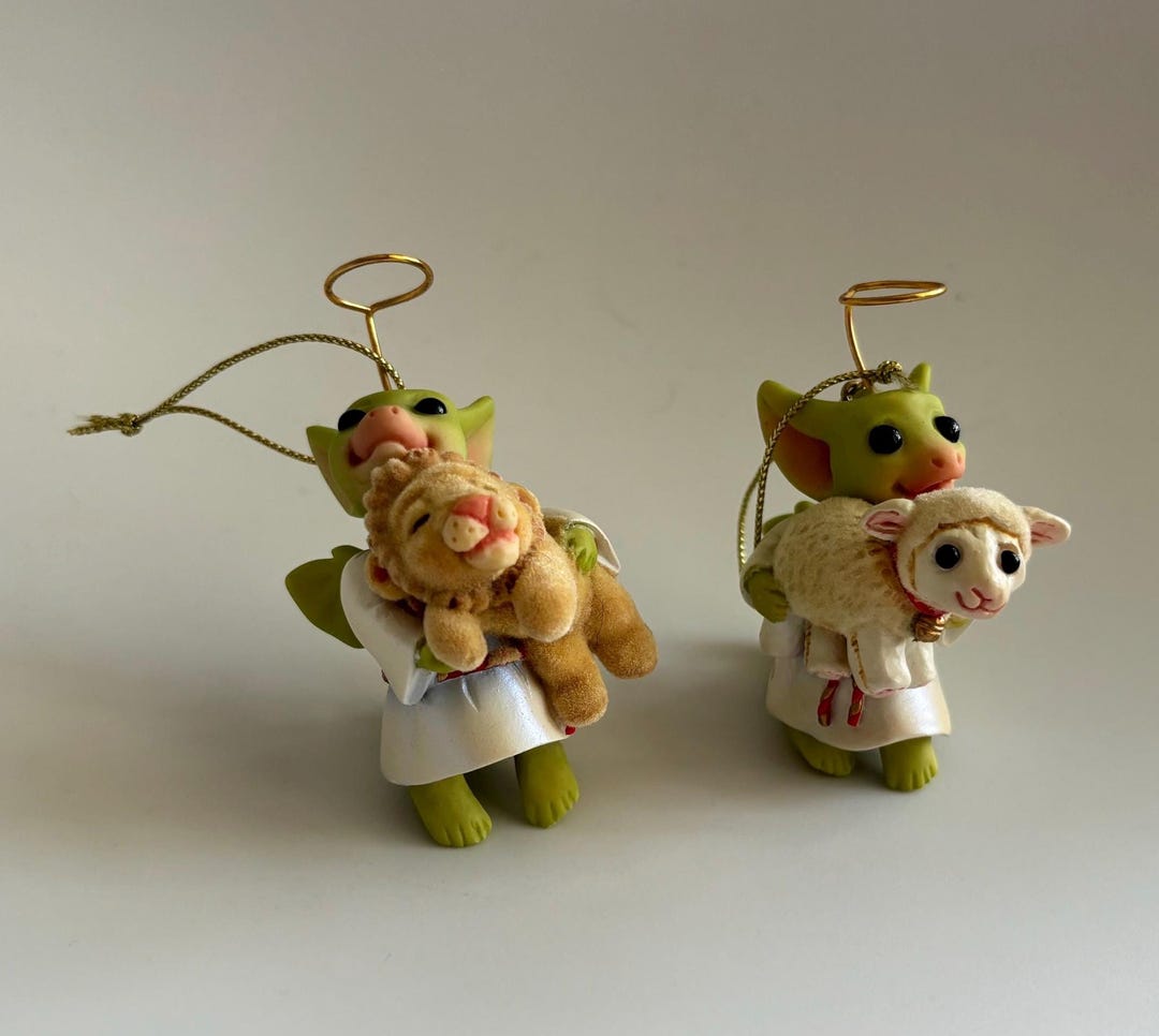 The Lamb and the Lion Pocket Dragon 2 Piece Ornament Set - Hand Made in ...
