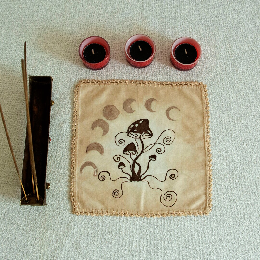 Witch Altar Cloth, Mini Divination Cloth, Mushroom, Hand Painted Cloth ...