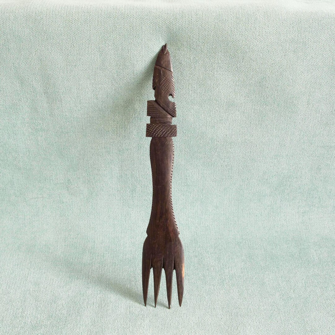 Vintage African Carved Wood Fork, Decorative Wooden Fork, Ritual Tools ...