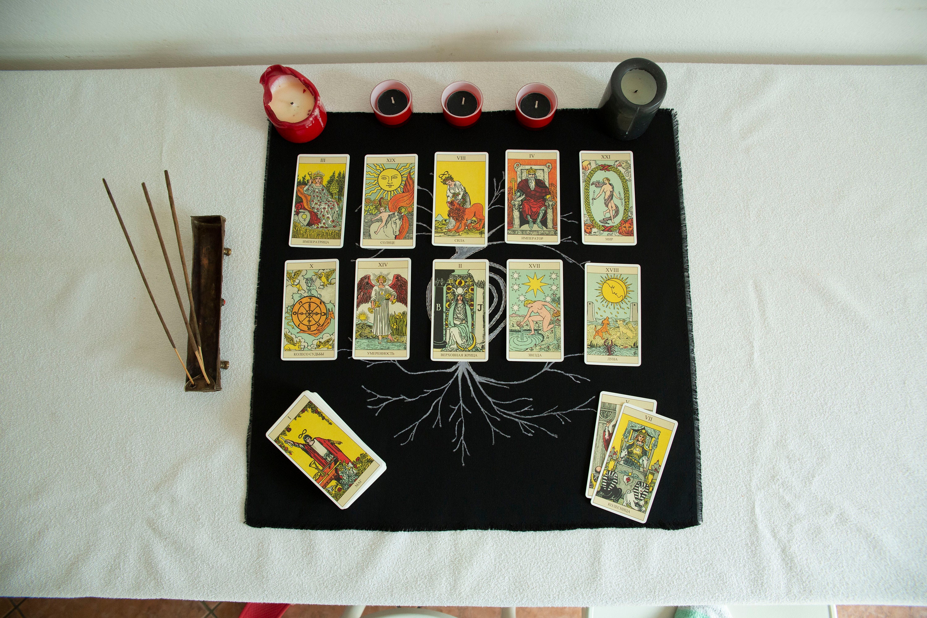 Altar Tarot Cloth, Tree of Life, Ceremonial Hand Painted Embroidered ...