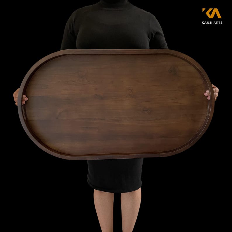 Large Oval Tray in Walnut Finish: Handmade Teak, Oval Shape, Living ...