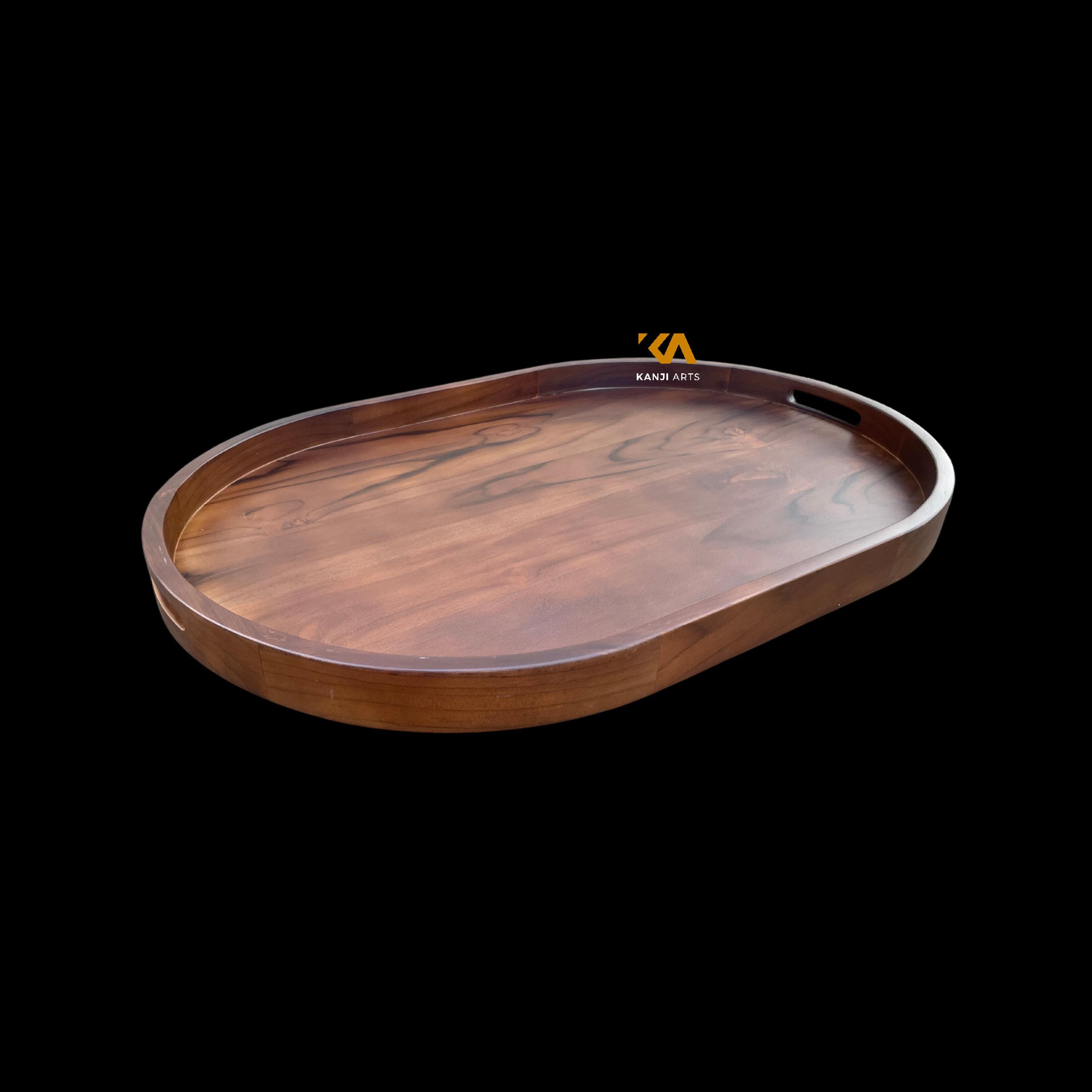 Large Oval Tray in Walnut Finish: Handmade Teak, Oval Shape, Living ...