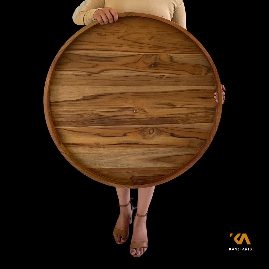 Large Round Teak Wood Ottoman Tray - Farmhouse Decor - Etsy