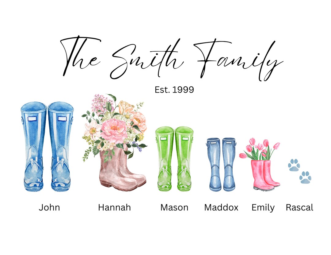 Personalized Family Rainboot Print, Family Wellie Print, Family Print ...