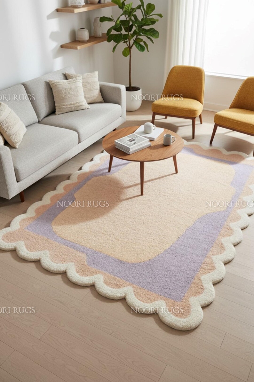 Hand Tufted Scallop Rug – Soft Pastel Abstract - Etsy