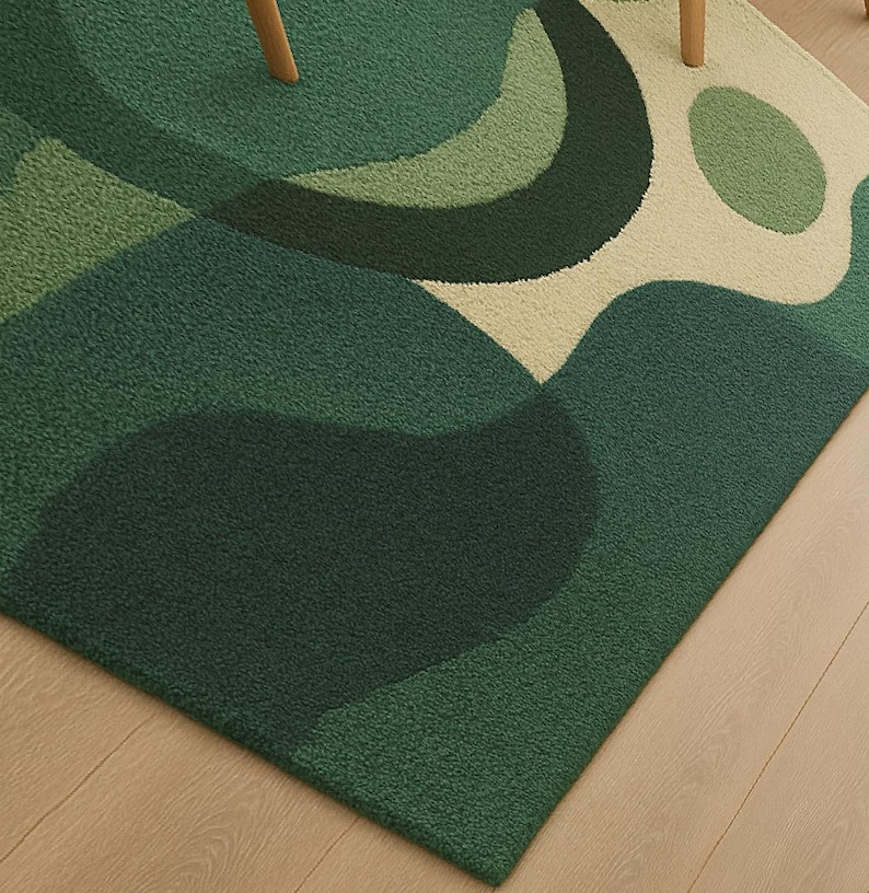 Modern Green Abstract Area Rug–nature-inspired Wavy Pattern for Living ...