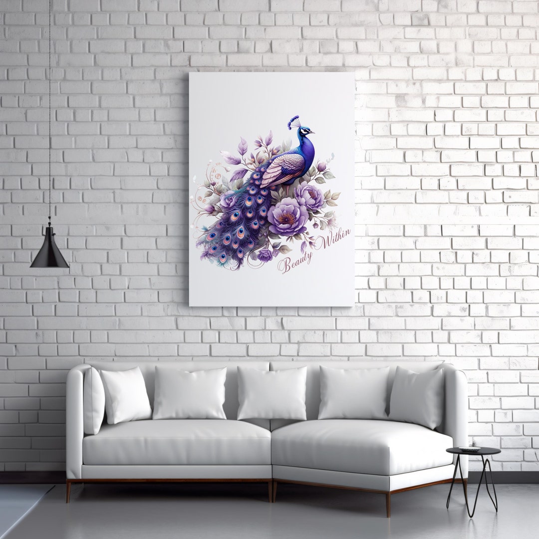 Cottagecore Peacock Canvas Wall Art Home Decor, Boho Lavender Peacock ...