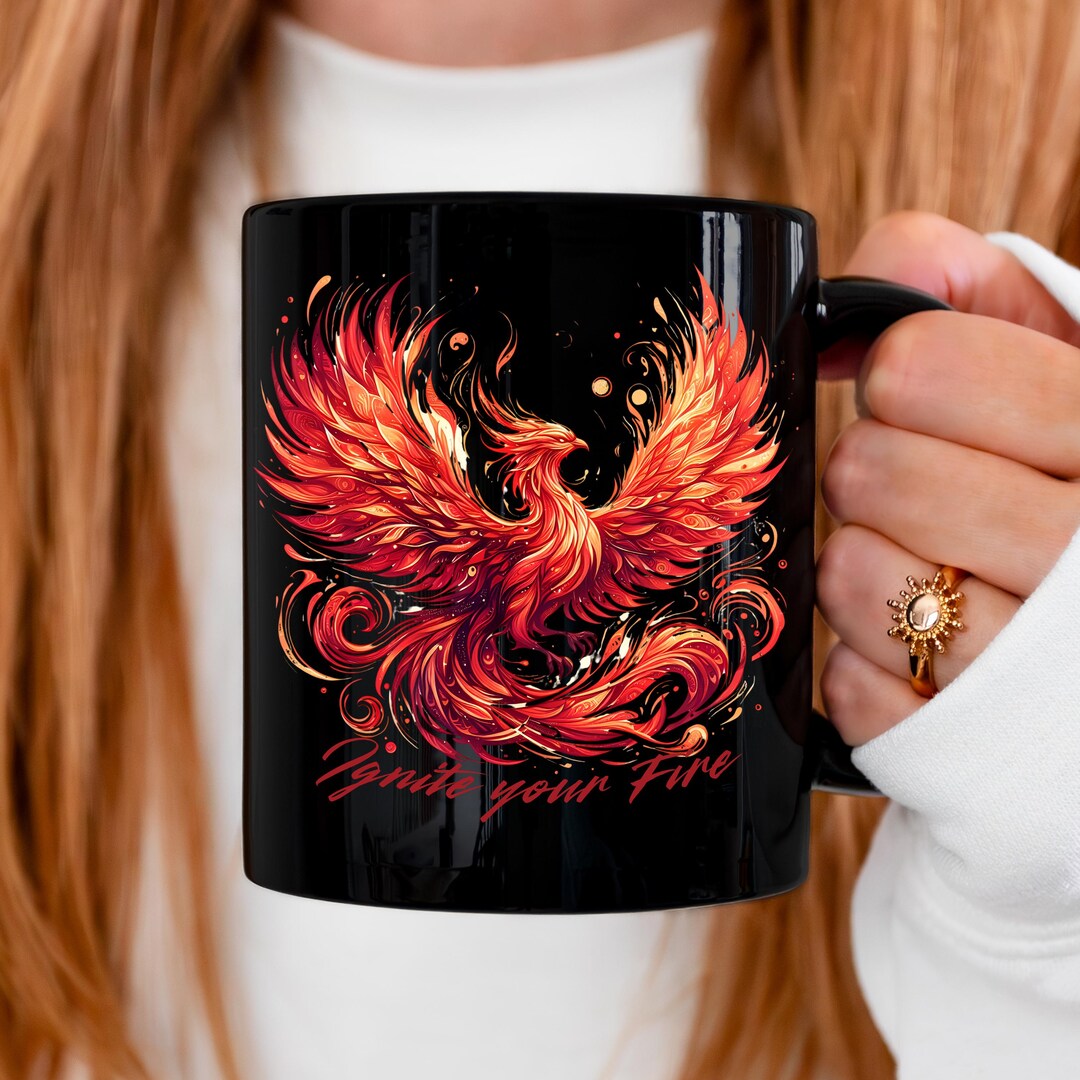 Fire Phoenix Ceramic Mug Black Coffee Cup Unique Tea Mug Phoenix Bird ...