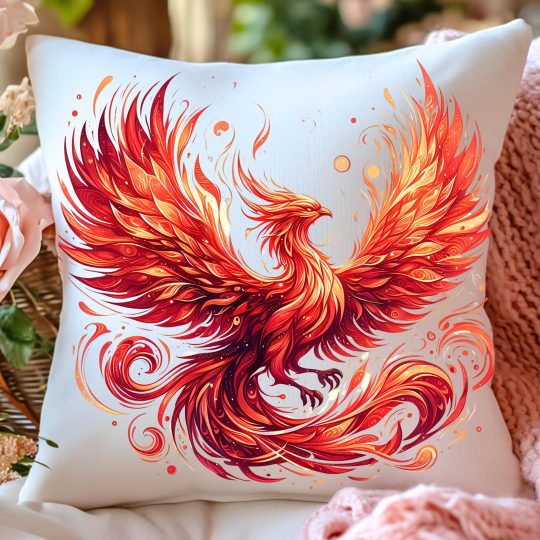 Fire Phoenix Square Pillow Mythical Bird Home Decor Spun Polyester ...