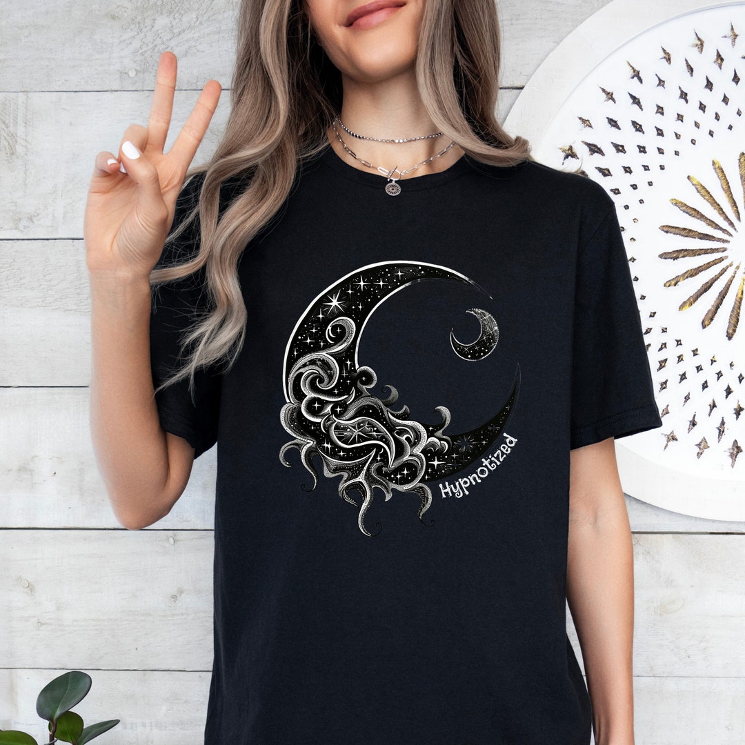 Celestial Crescent Moon Graphic Tee, Hypnotic Celestial Moon Tee ...