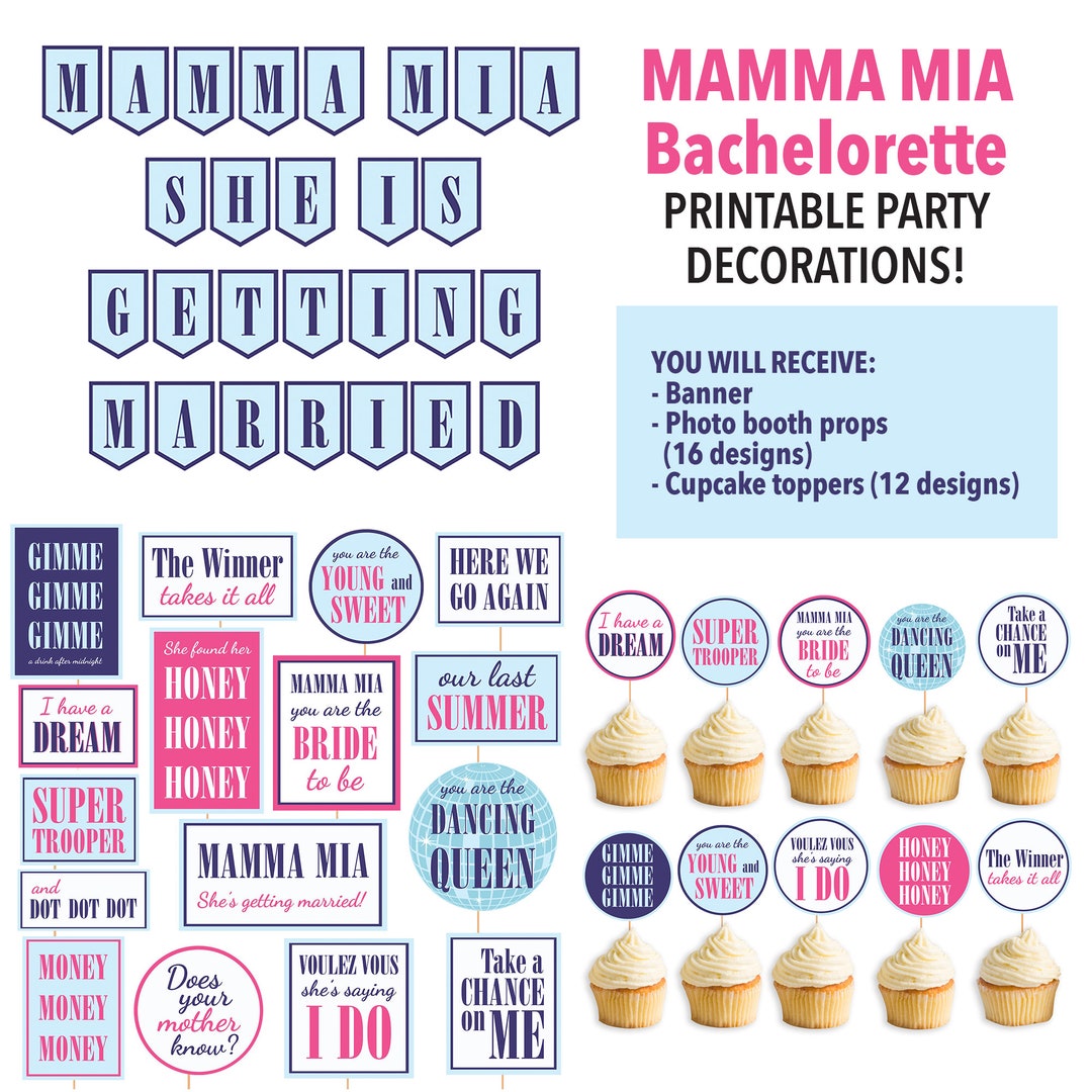 Mamma Mia Bachelorette Party Printable Decorations Mamamia Bridal ...