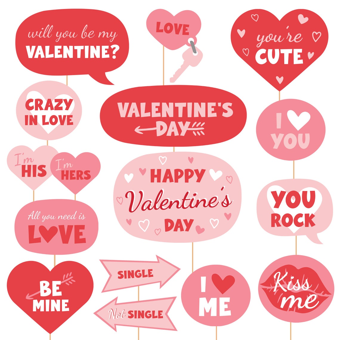 Valentine's Day Photo Booth Props: Printable Party Decorations (PDF) - Etsy