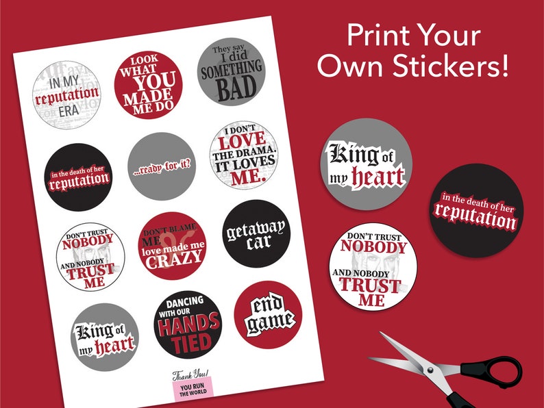 Printable Taylor Swift Stickers the Eras Tour Reputation Stickers ...