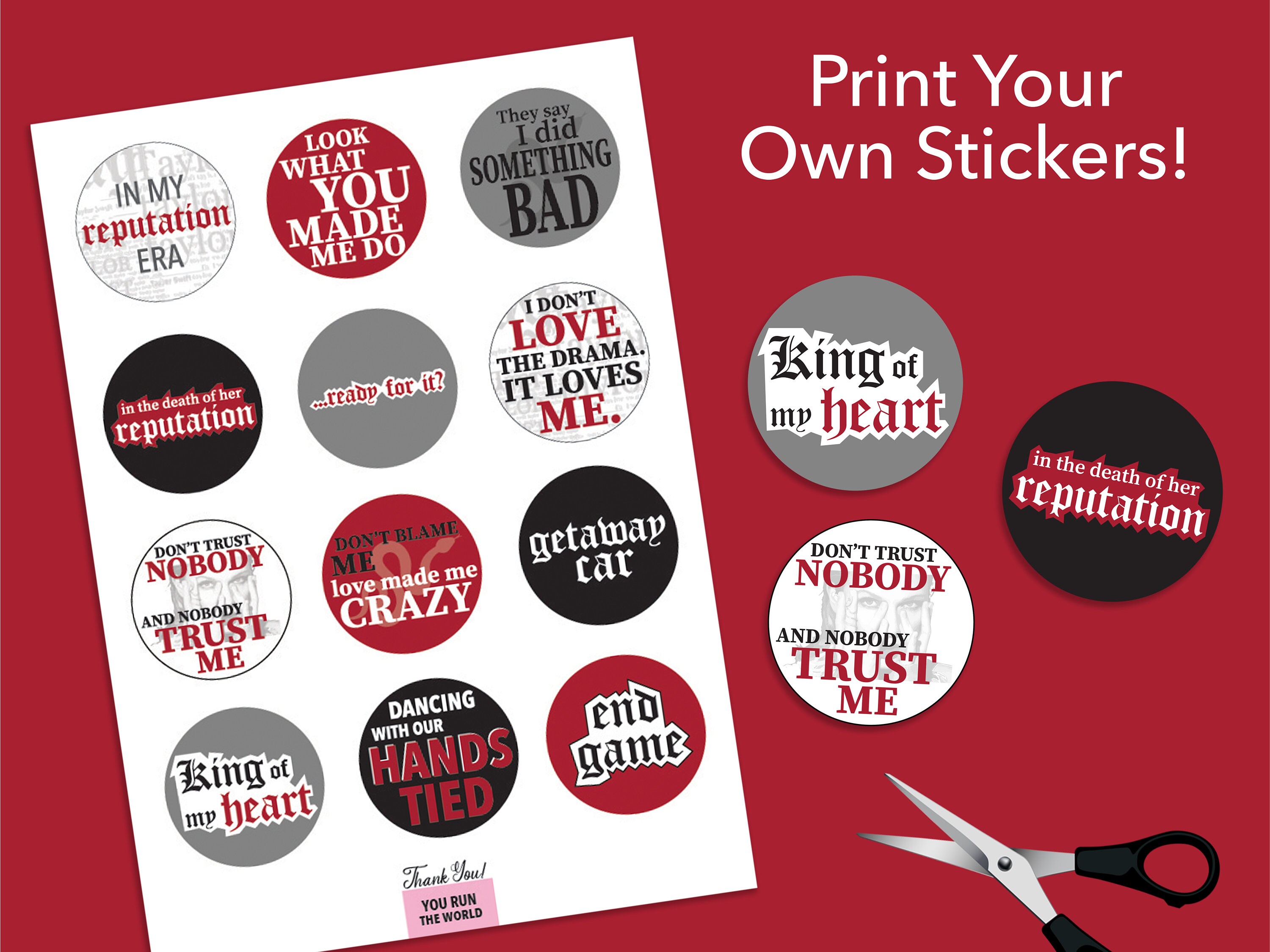 Printable Taylor Swift Stickers the Eras Tour Reputation Stickers ...