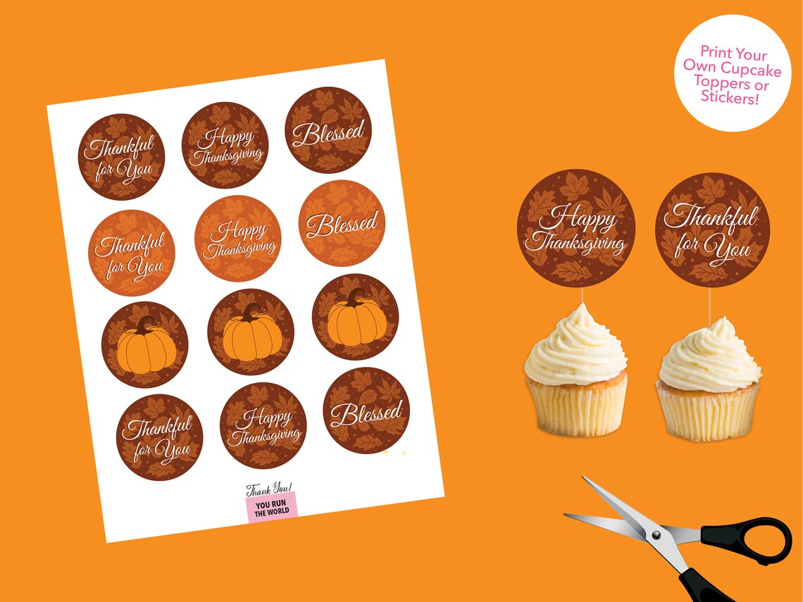 Printable Thanksgiving Cupcake Toppers: DIY Party Decorations (PDF) - Etsy
