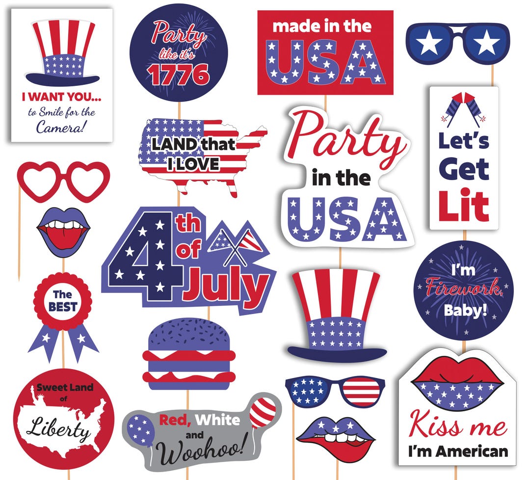 4th of July Photo Booth Props: Independence Day Party Printables (PDF ...