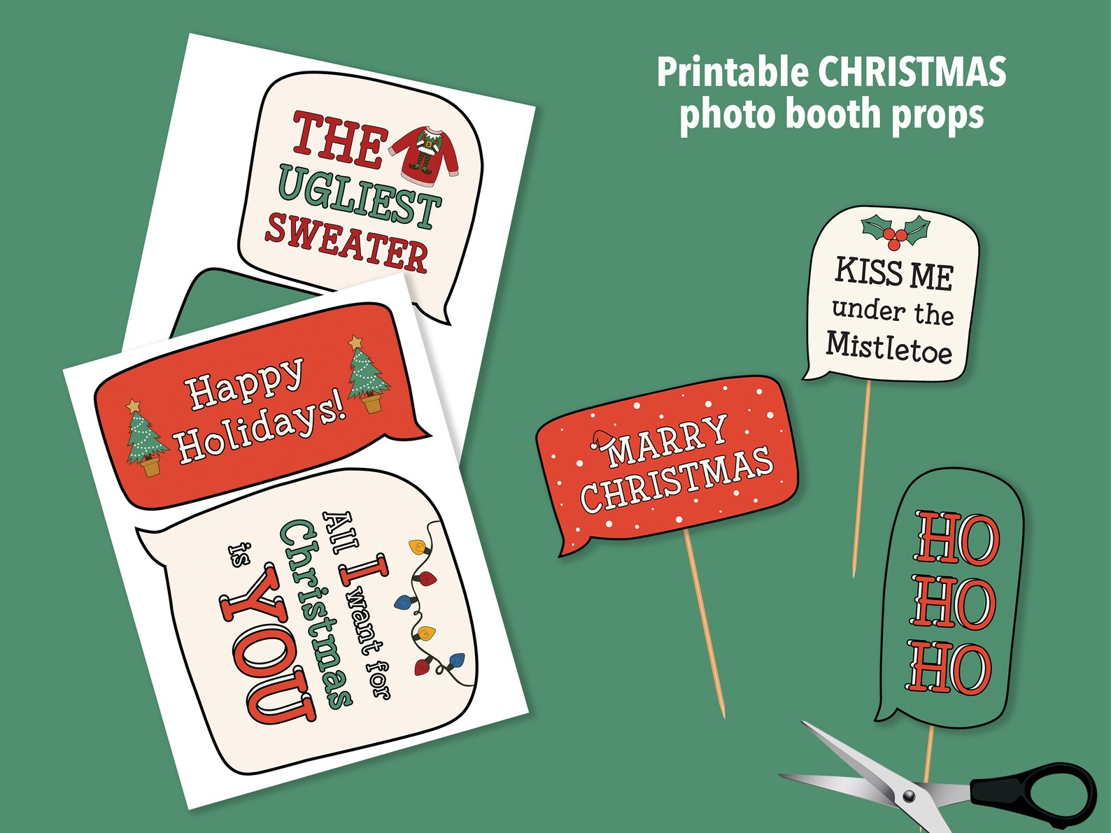 Funny Christmas Photo Booth Props: Holiday Party Decorations (PDF) - Etsy