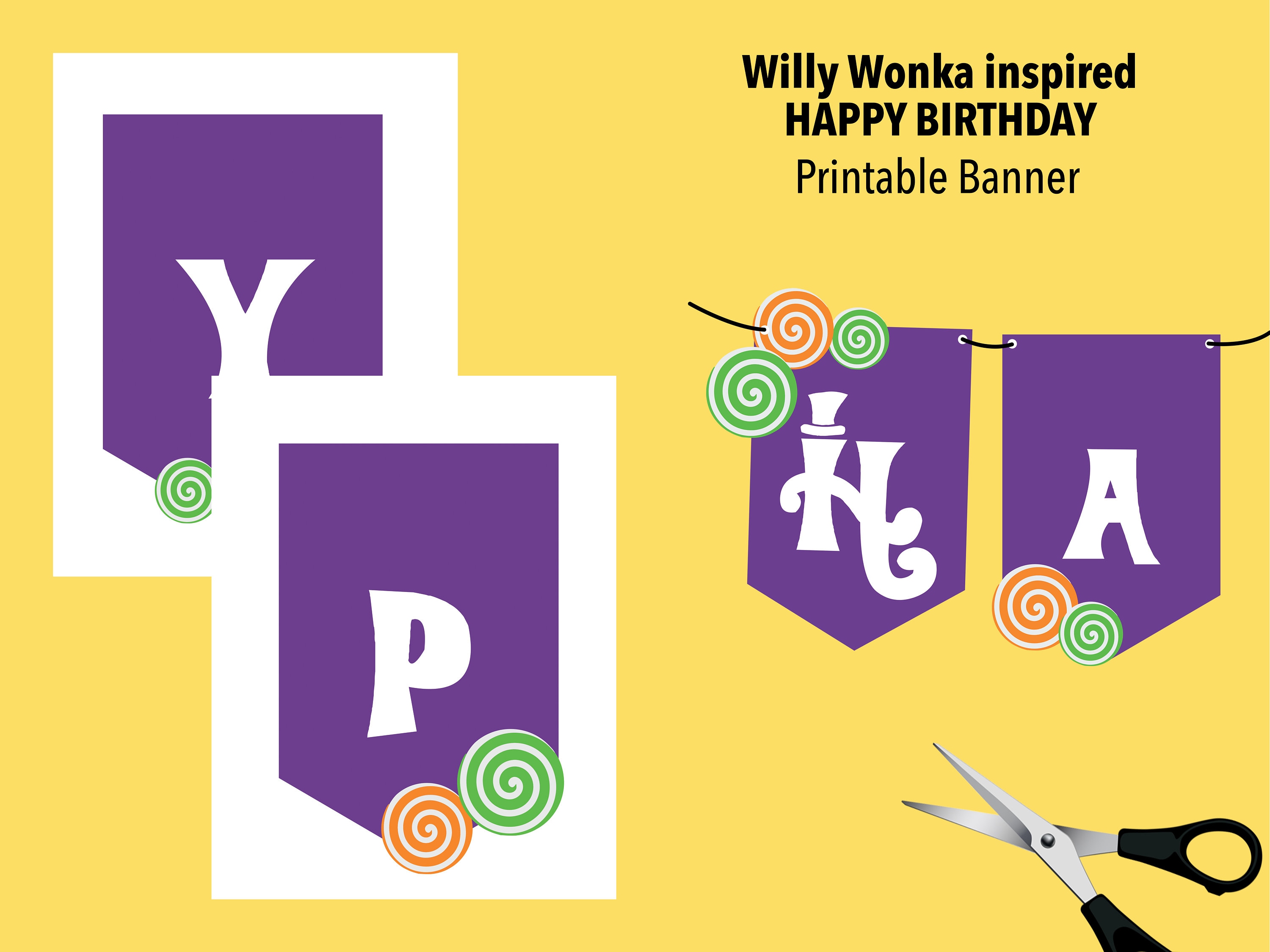 Willy Wonka Inspired Printable Birthday Banner Wonka Chocolate Factory ...