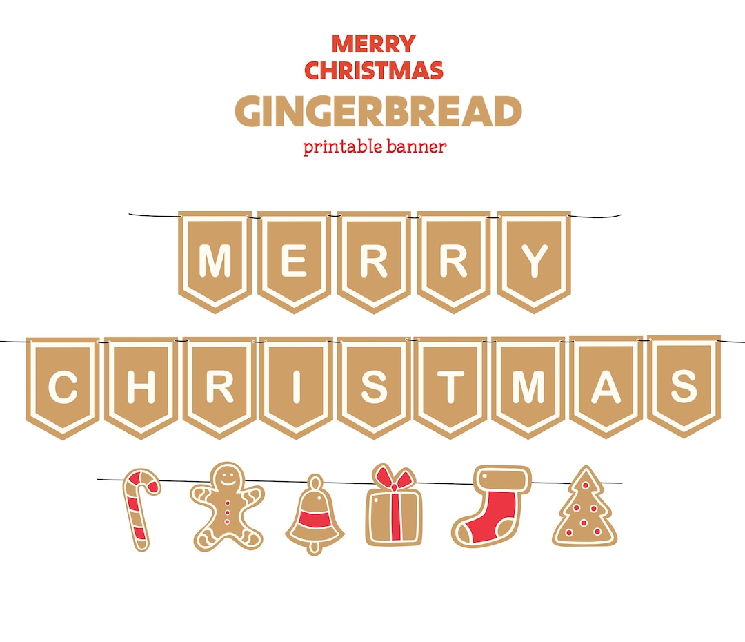 Christmas Gingerbread Banner Printable Merry Christmas Bunting ...