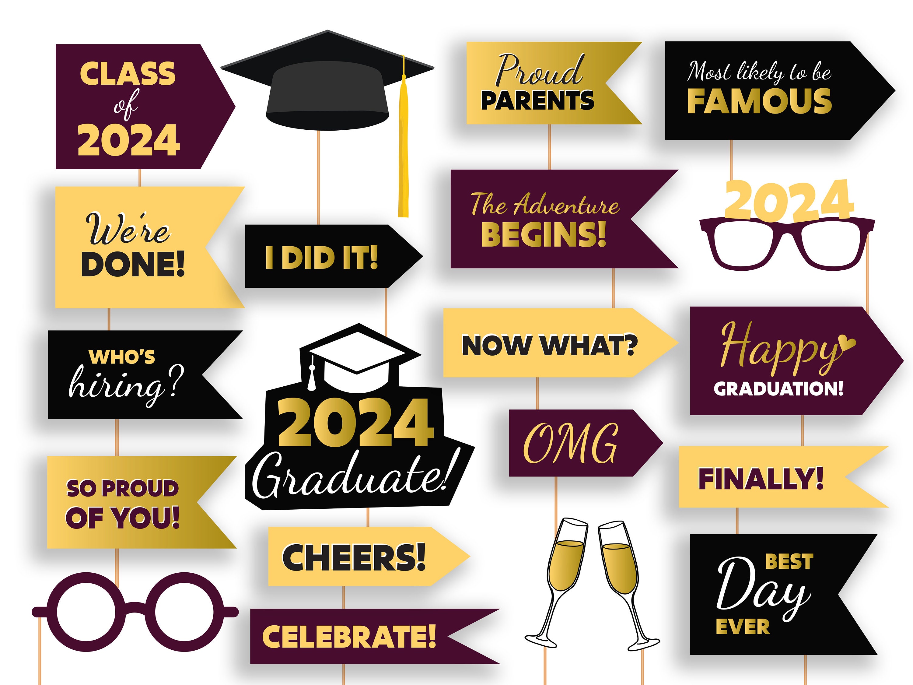 2024 Graduation Photo Booth Props, Printable Graduation Decorations ...