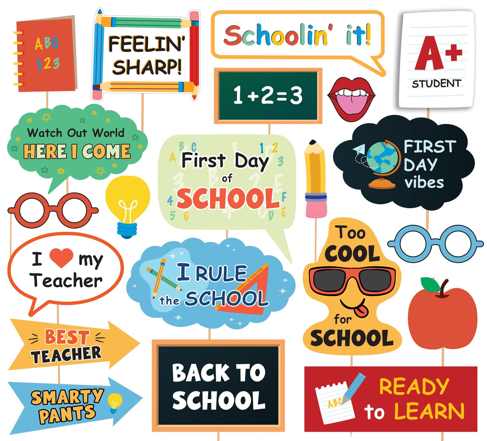 Back to School Photo Booth Props: Printable Classroom Decor (PDF ...
