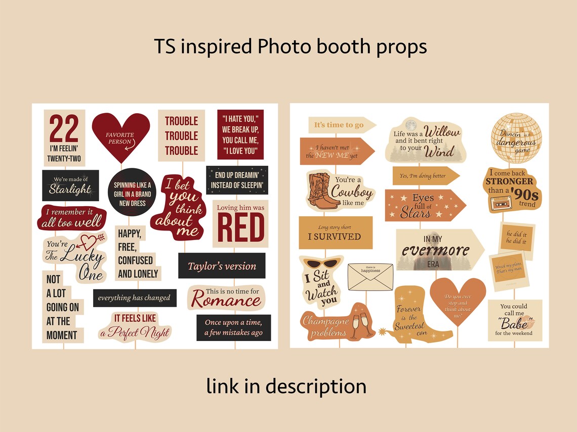 Printable Taylor Swift Folklore Photo Booth Props Taylor Swift Party ...