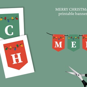 Merry Christmas Banner, Printable Holiday Garland (PDF) - Etsy