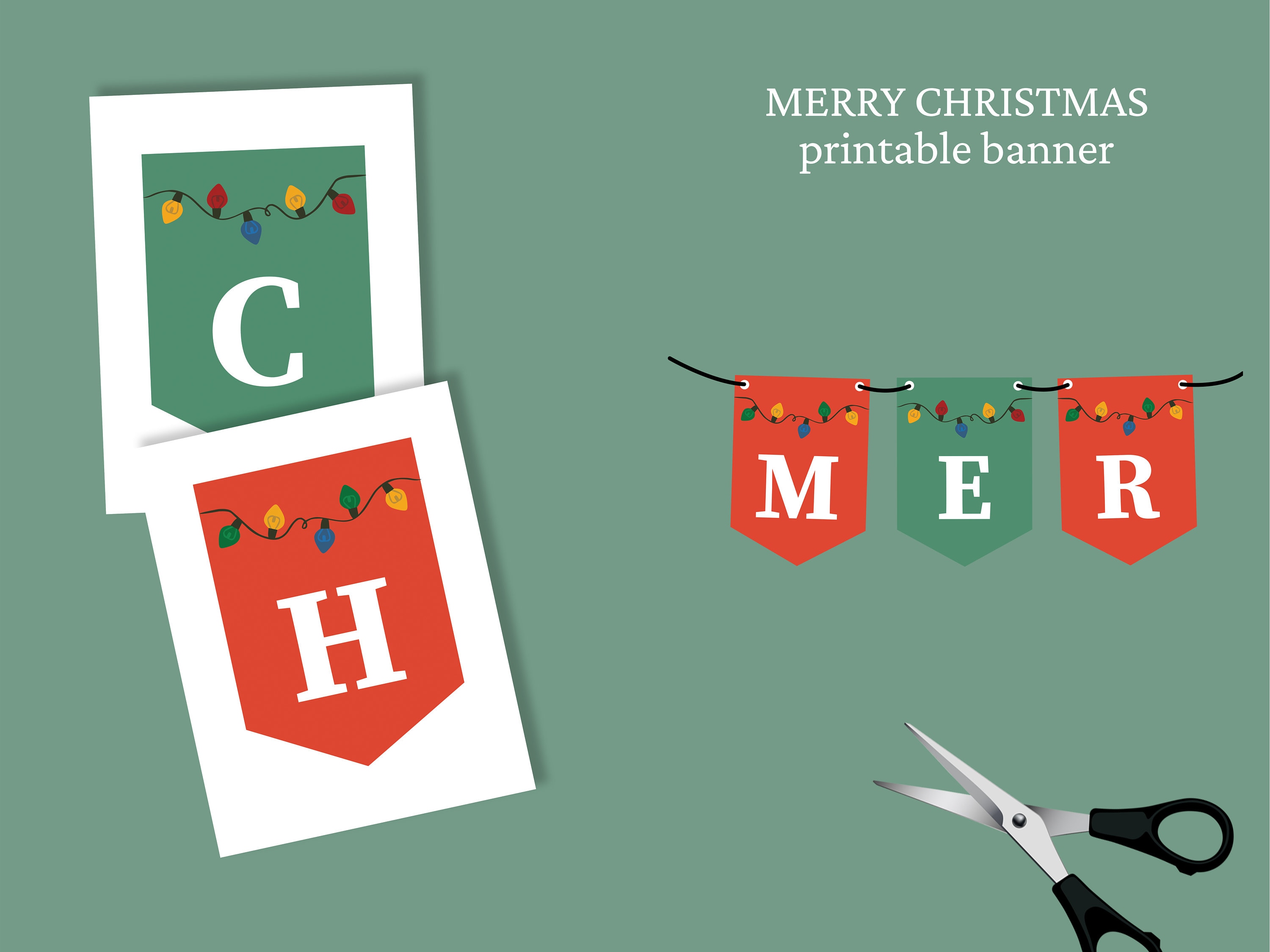 Merry Christmas Banner, Printable Holiday Garland (PDF) - Etsy