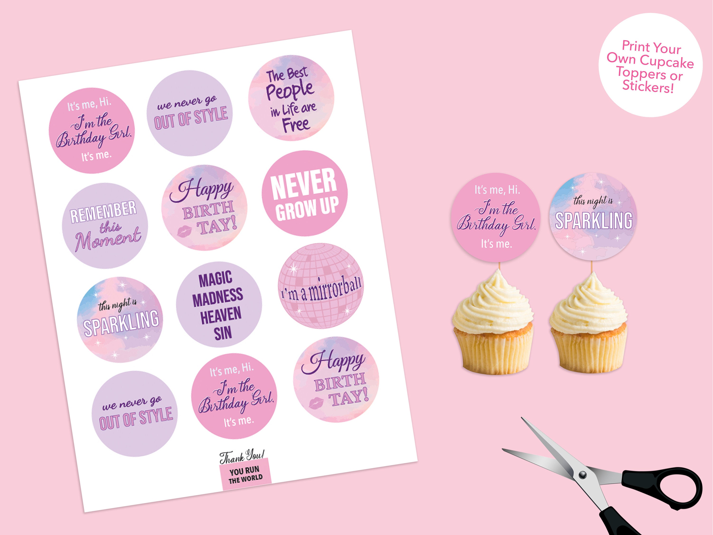 Printable Taylor Swift Birthday Party Cupcake Toppers Swiftie Inspired ...