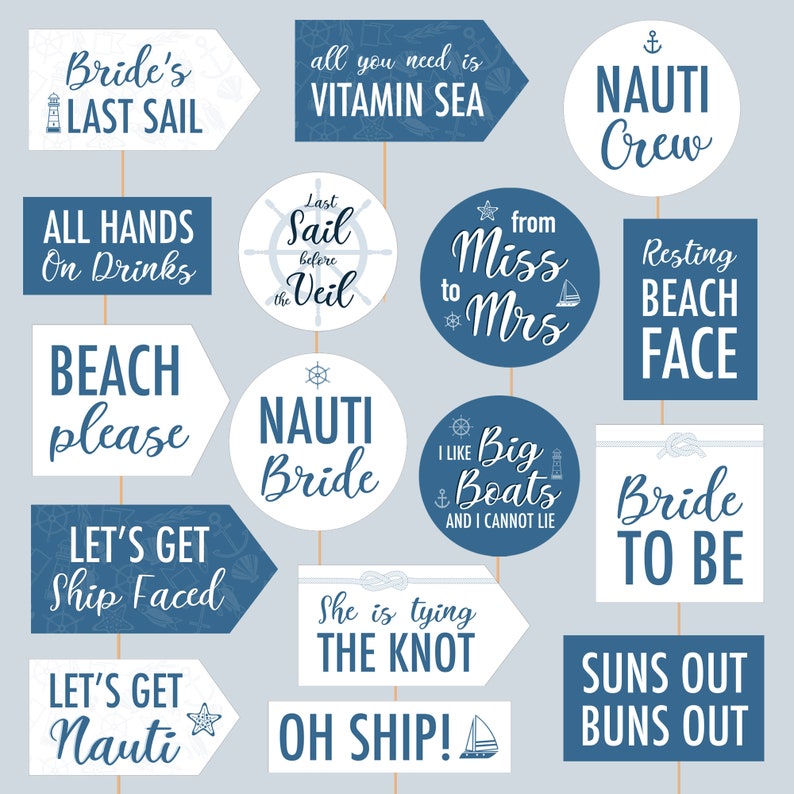 Nautical Bachelorette Photo Booth Props Printable Nauti Bridal Shower ...