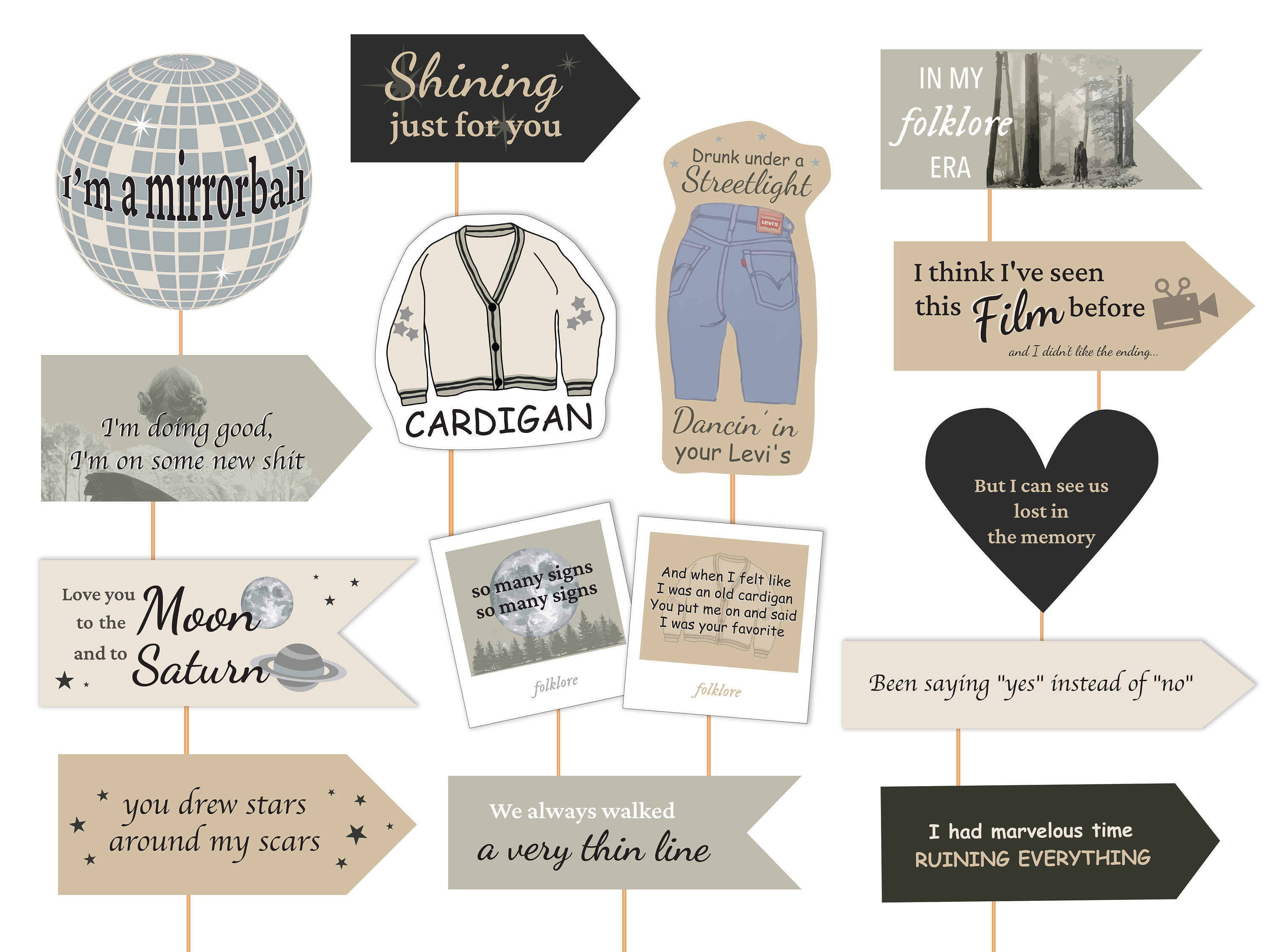 Printable Taylor Swift Folklore Photo Booth Props Taylor Swift Party ...