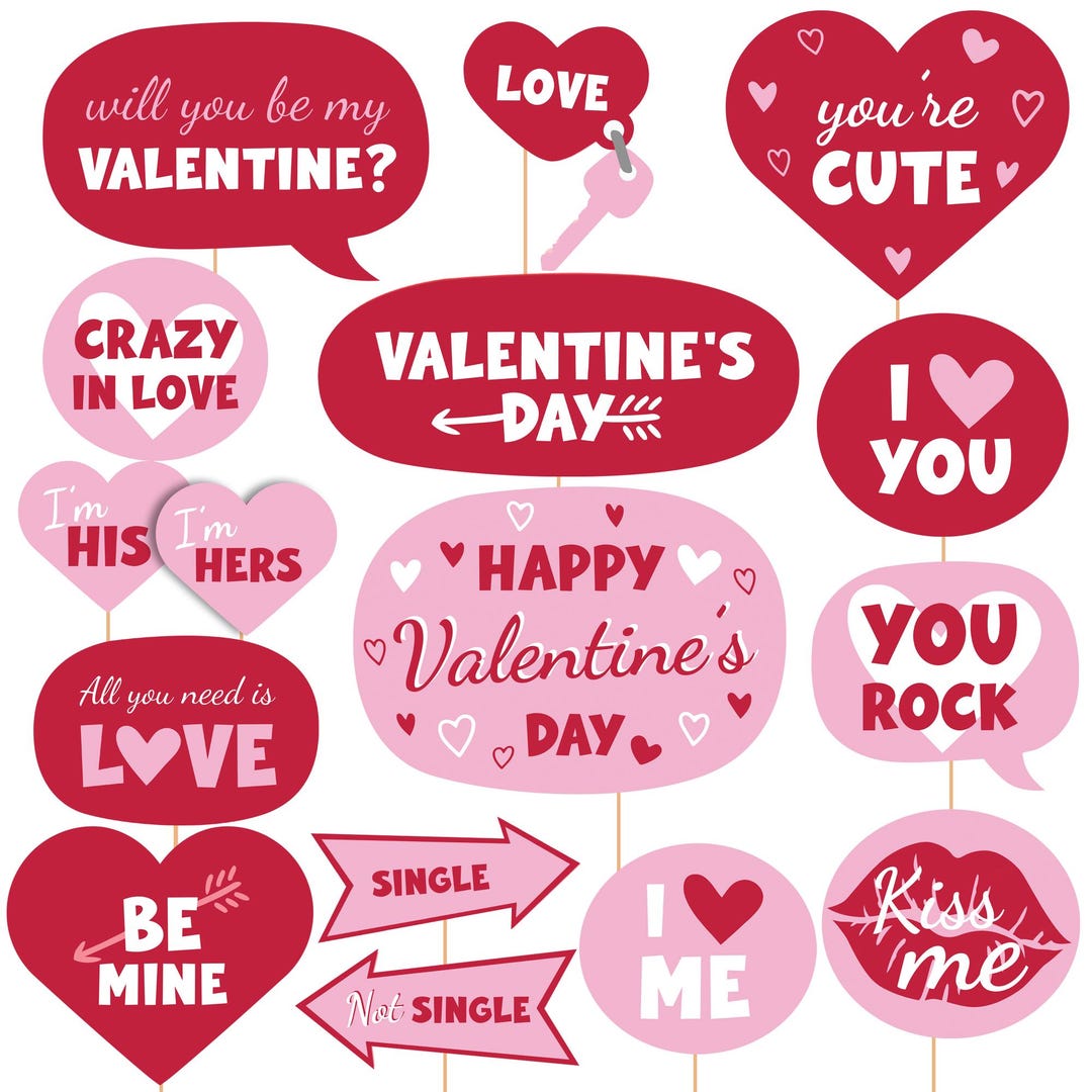 Valentine's Day Photo Booth Props: Printable Party Decorations (PDF) - Etsy