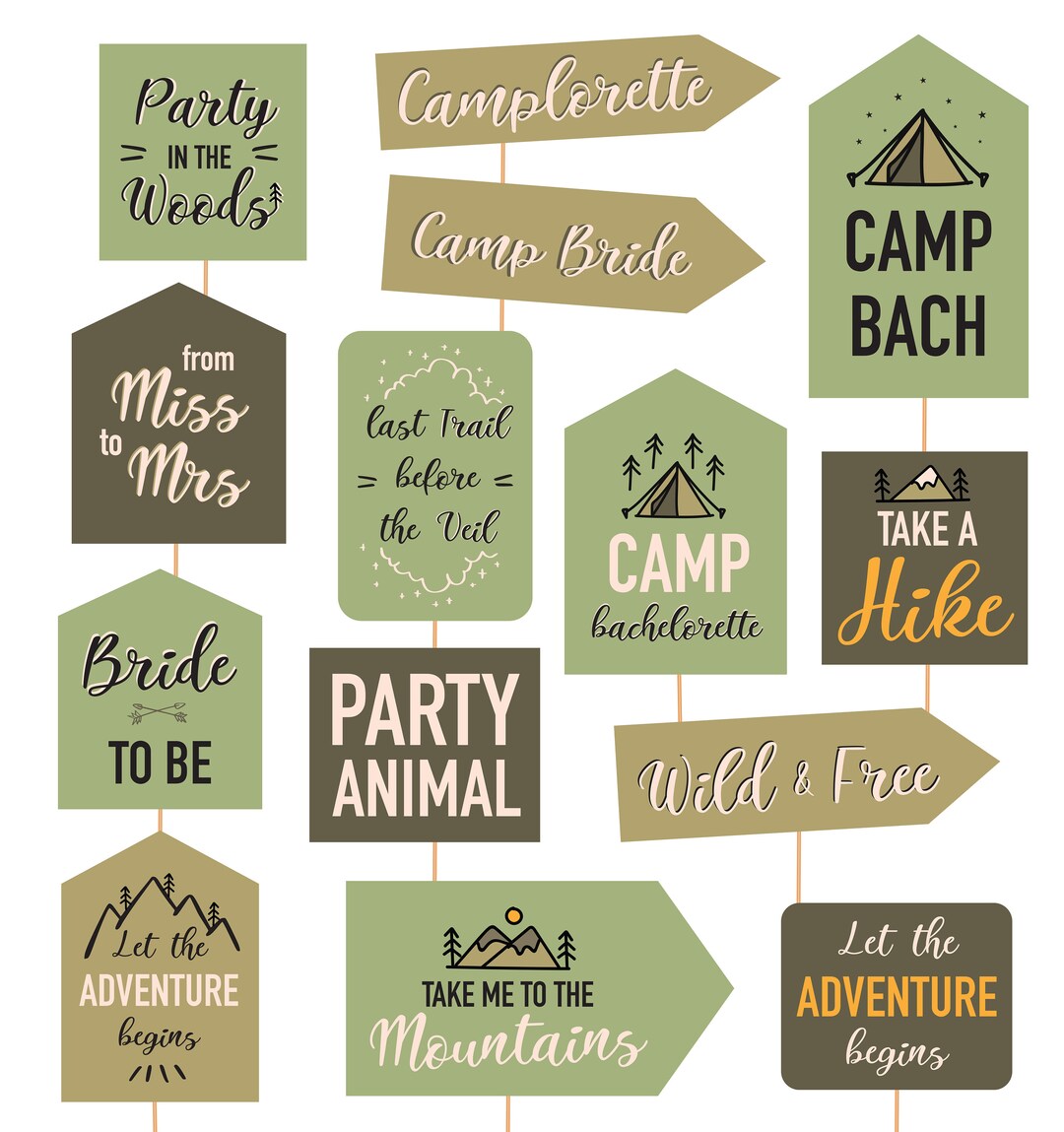 Printable Camp Bachelorette Party Photo Booth Props Camping Bridal ...
