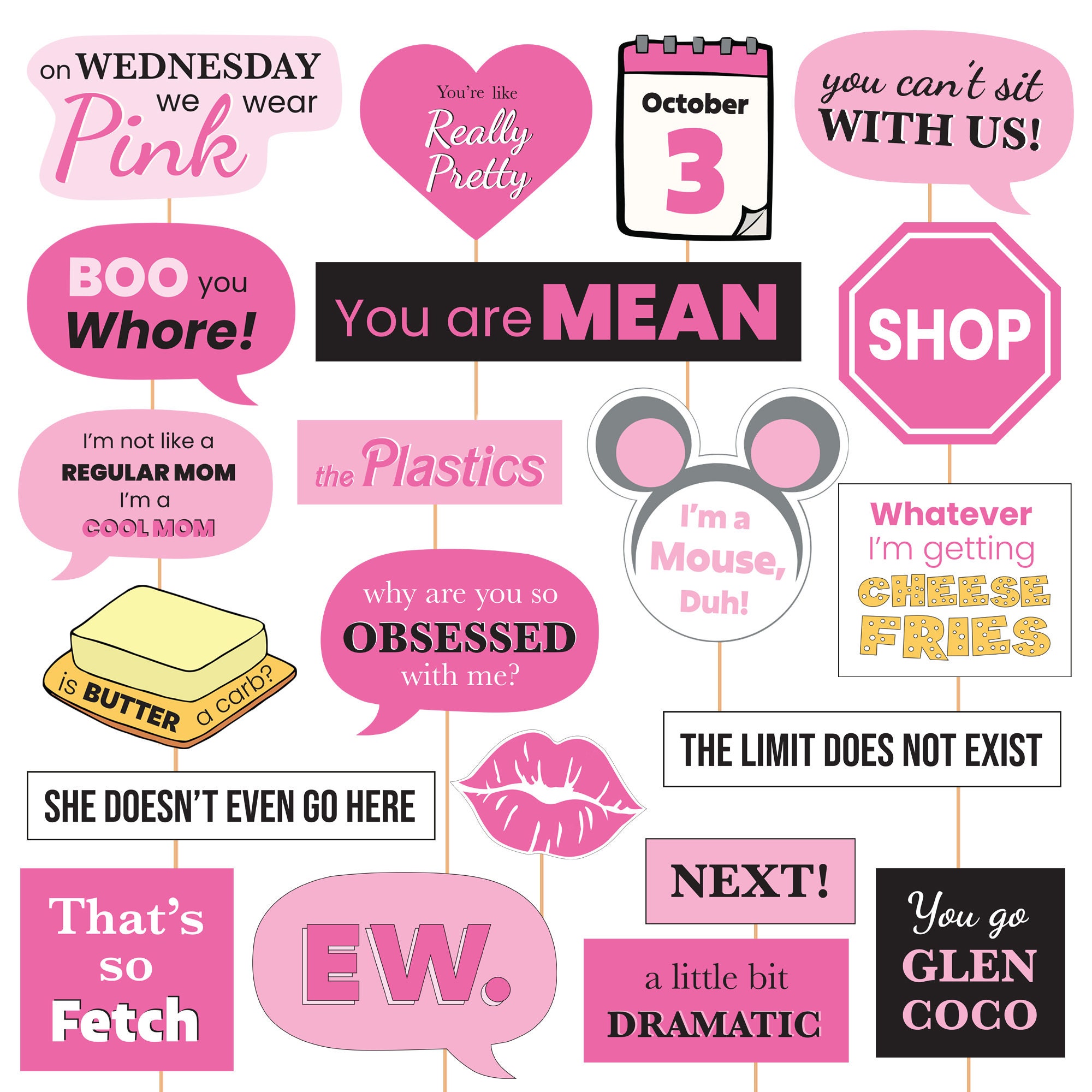 Mean Girls Party Photo Booth Props The Plastics Party Decor Mean Girls Photo Props Printable